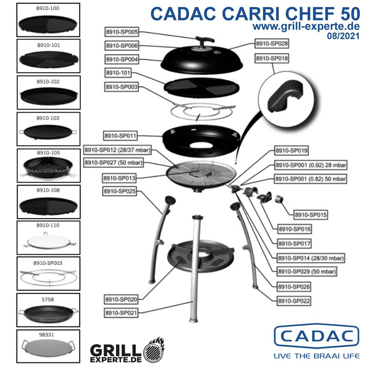 CADAC Ersatzteil - CARRI CHEF 2 (50) - RVS-Platte für Deckel - 8910-SP006 | Grill Experte