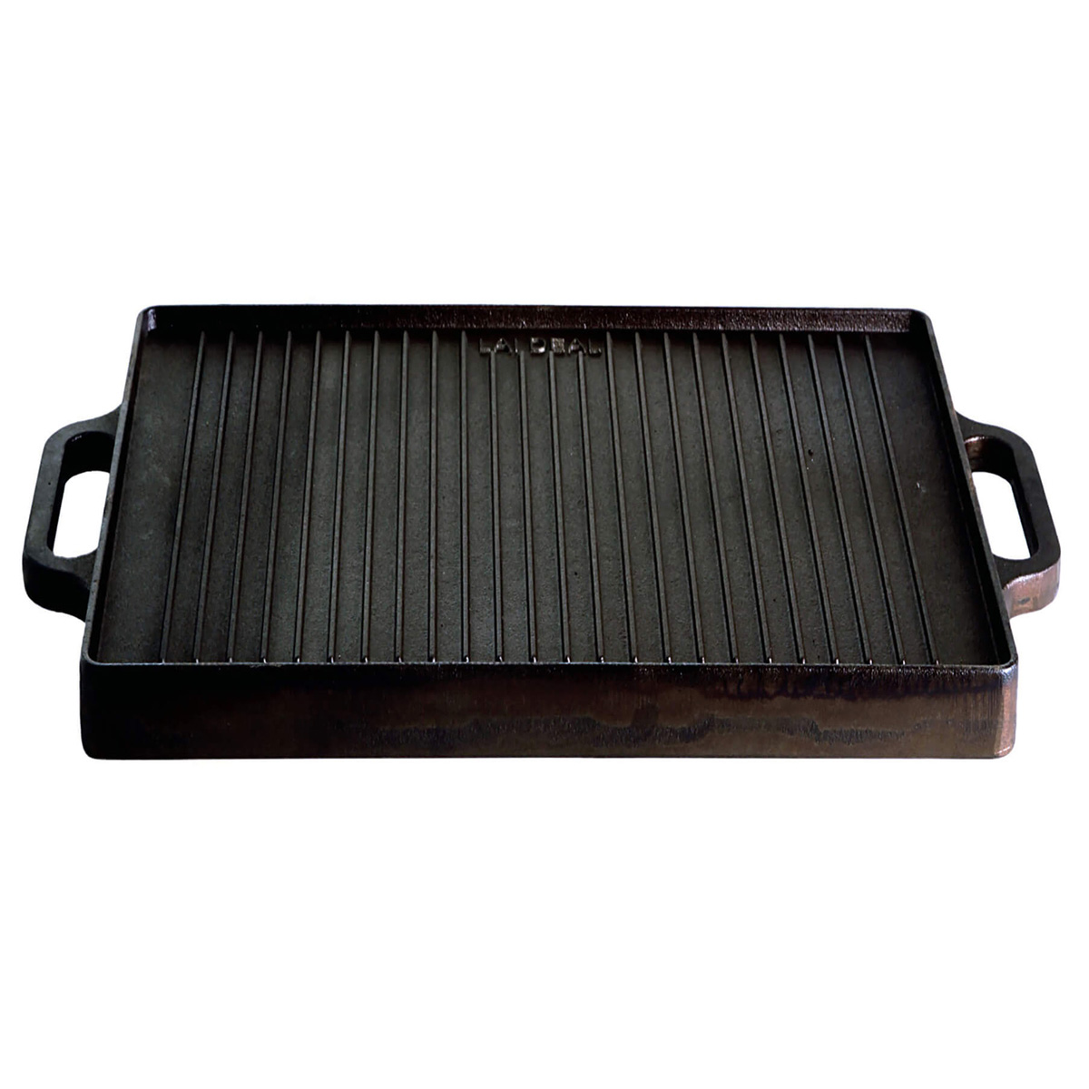 Plancha Grillplatte - mit 2 Griffen - Gusseisen - Wendeplatte geriffelt ...